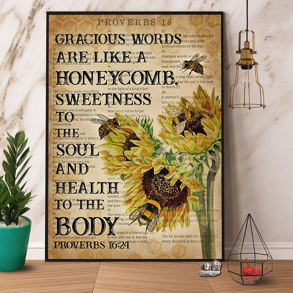 Bee Sunflower Gracious Words Are Like A Honeycomb Paper Poster No Frame ...