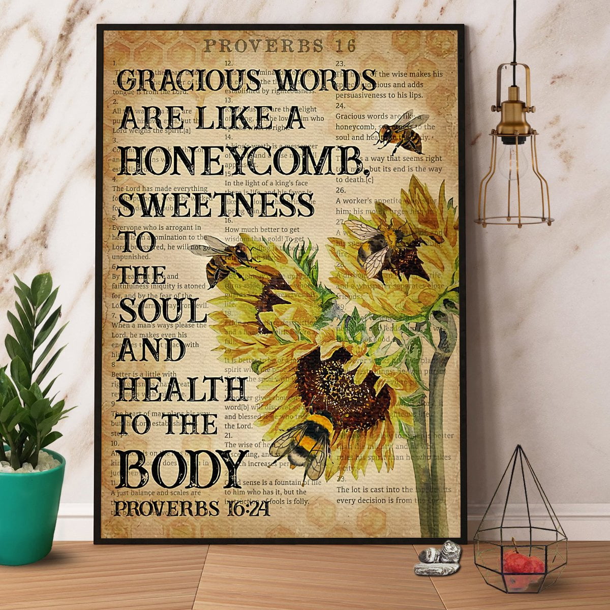 Bee & Sunflower Gracious Words Are Like A Honeycomb Satin Poster Wall Art Decor 24 x 36 Inch ...