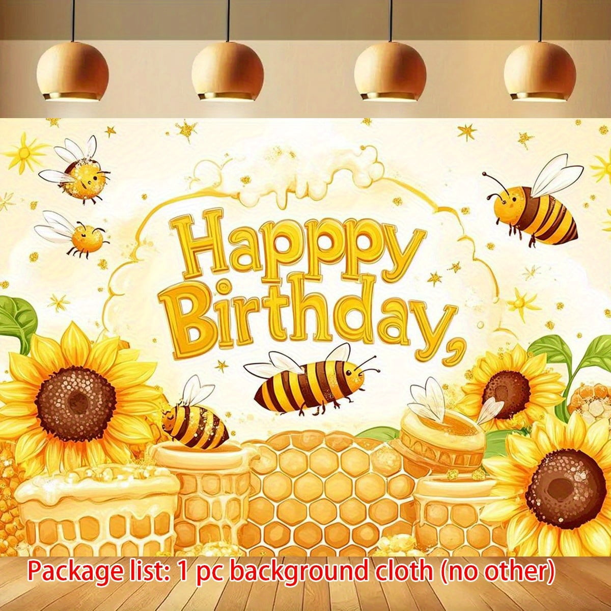Bee and Sunflower Happy Birthday Backdrop Yellow Honeycomb Backdrop ...
