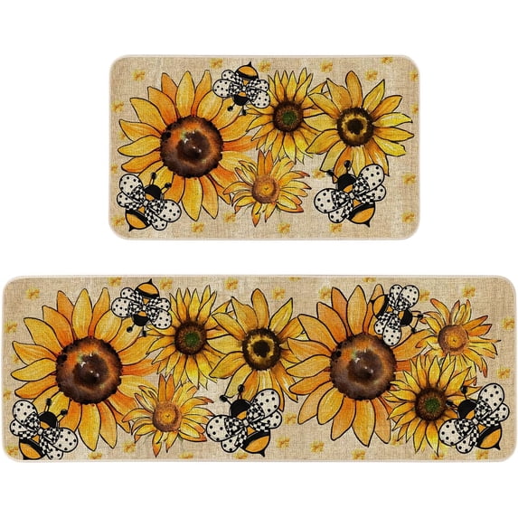 Bee Sunflower Kitchen Rugs Set of 2, Spring Summer Home Decor Low ...