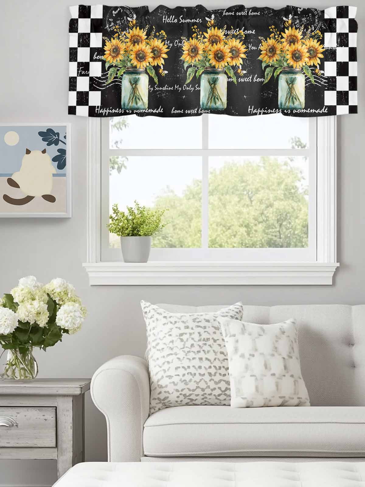 Bee Sunflower Plant Vase Valances for Windows,Kitchen Valance Rod ...