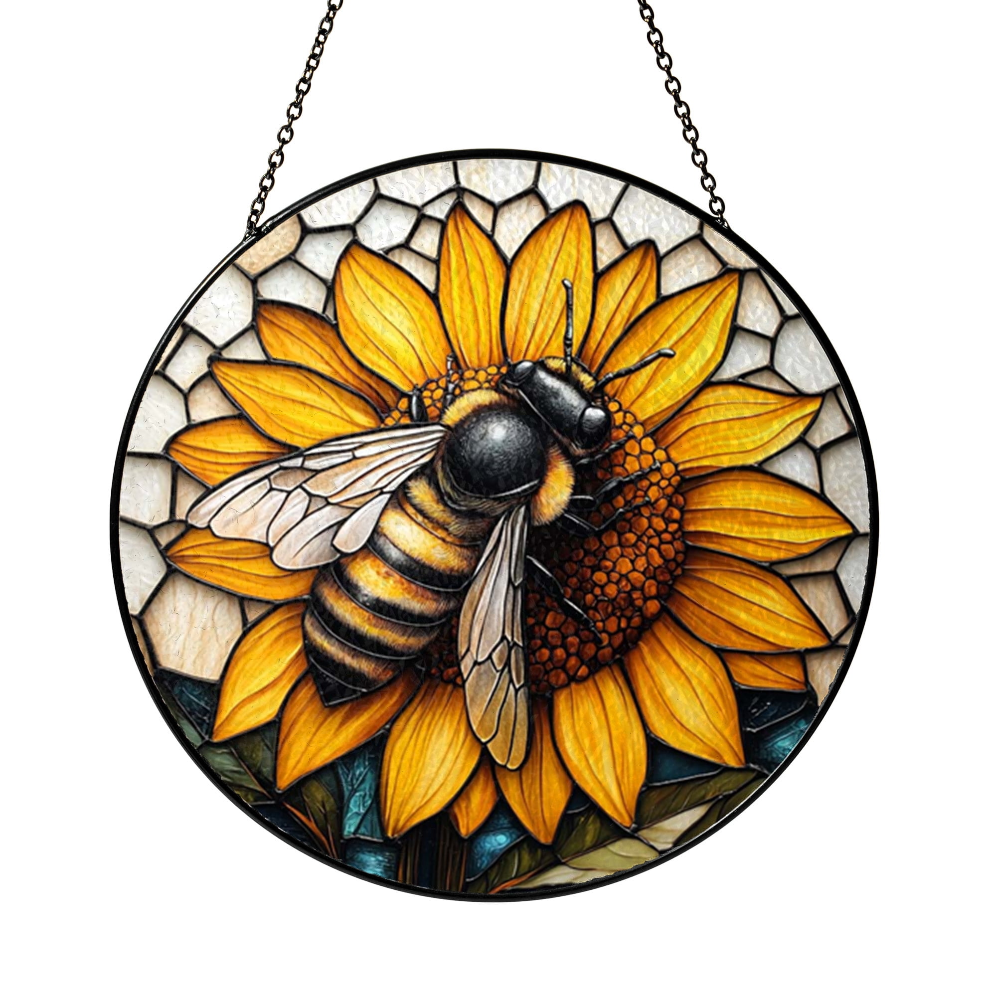 Bee Sunflower Stained Glass Suncatcher Sunny Garden Window Hanging ...