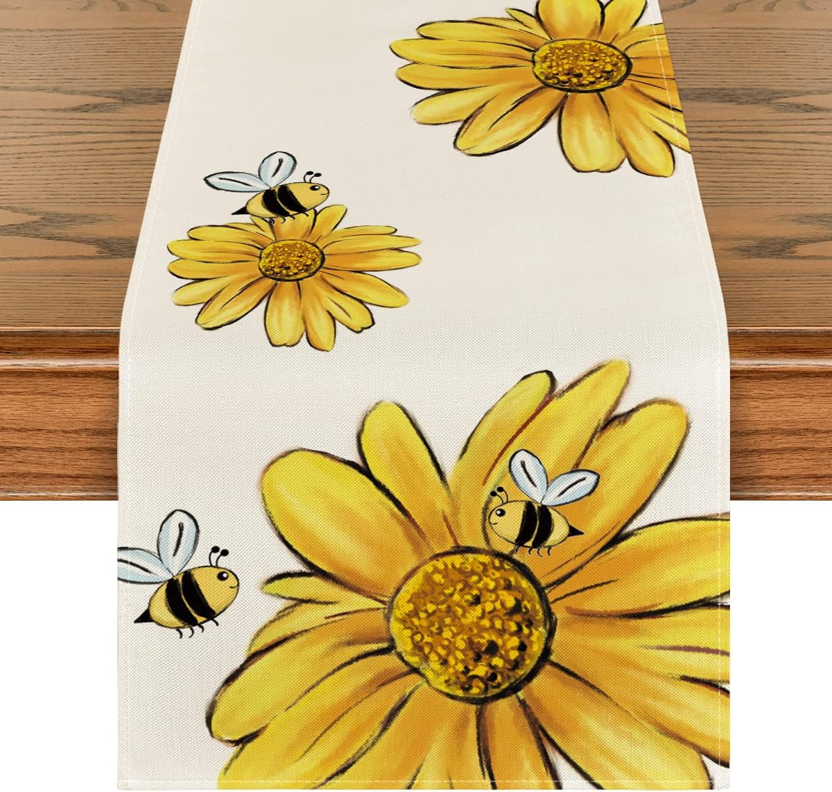 Bee Sunflower Summer Table Runner, Seasonal Spring Flowers Kitchen ...