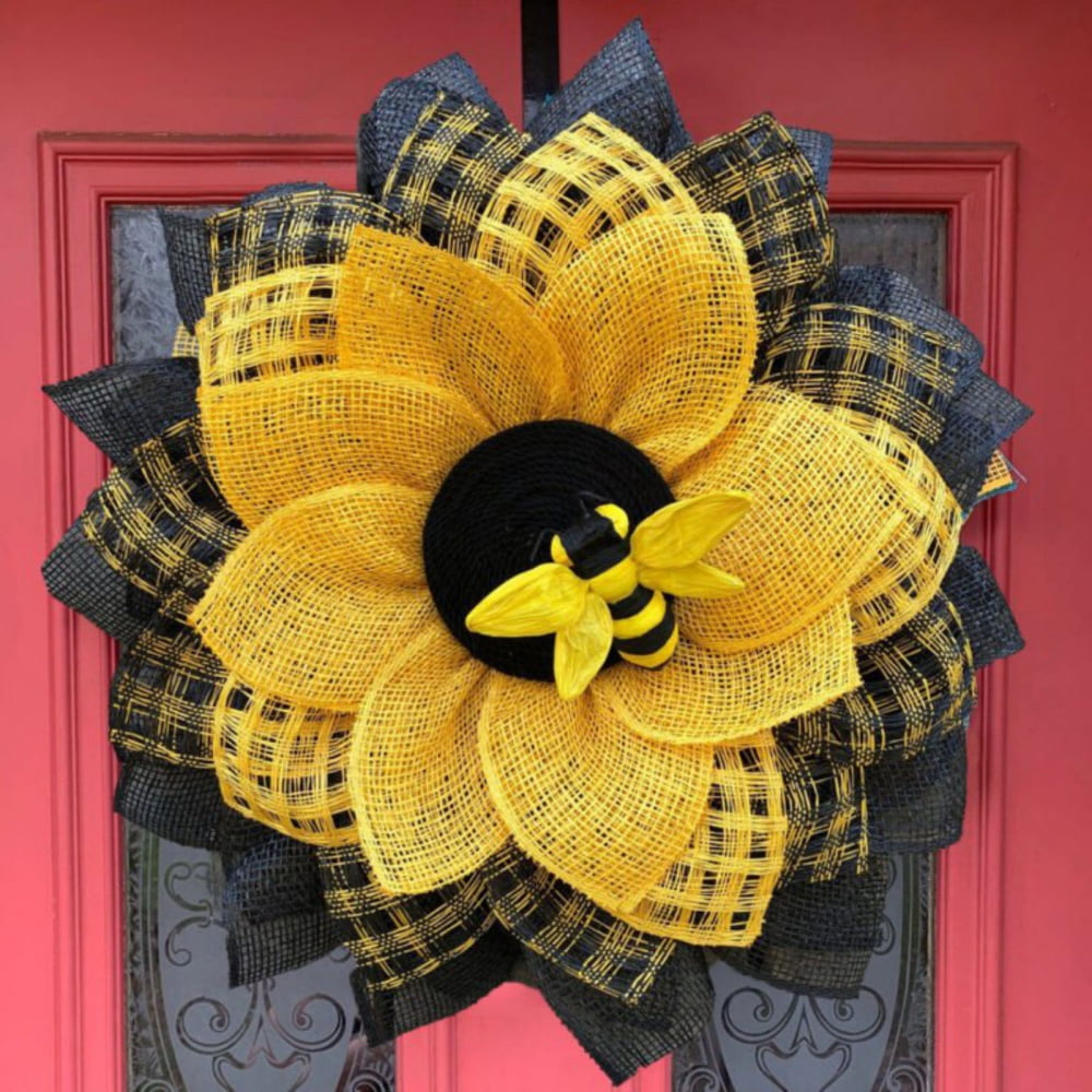 Bee Sunflower Wreath Artificial Garland Honey Bee Day Decorations ...
