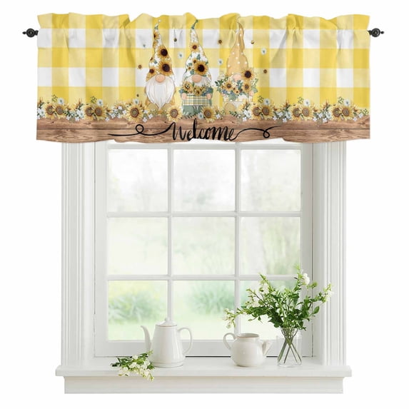 Bee Sunflowers Gnomes Valances for Windows, Rod Pocket Kitchen Valance ...