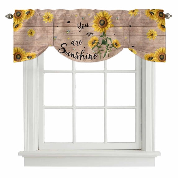 Bee Sunflowers Tie Up Valance Curtains Rustic Wood Grain You Are My ...
