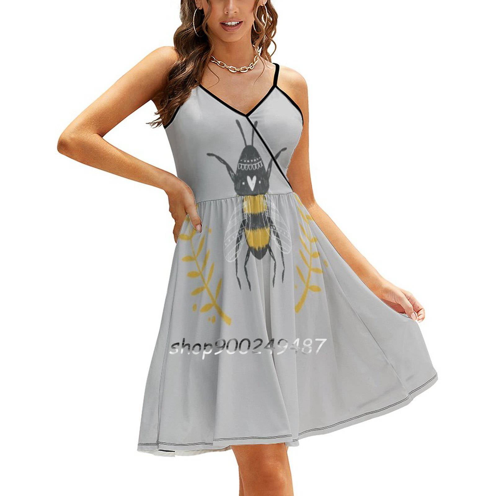 Bee Sweetheart Knot Flared Dress Fashion Design Large Size Loose Dress ...