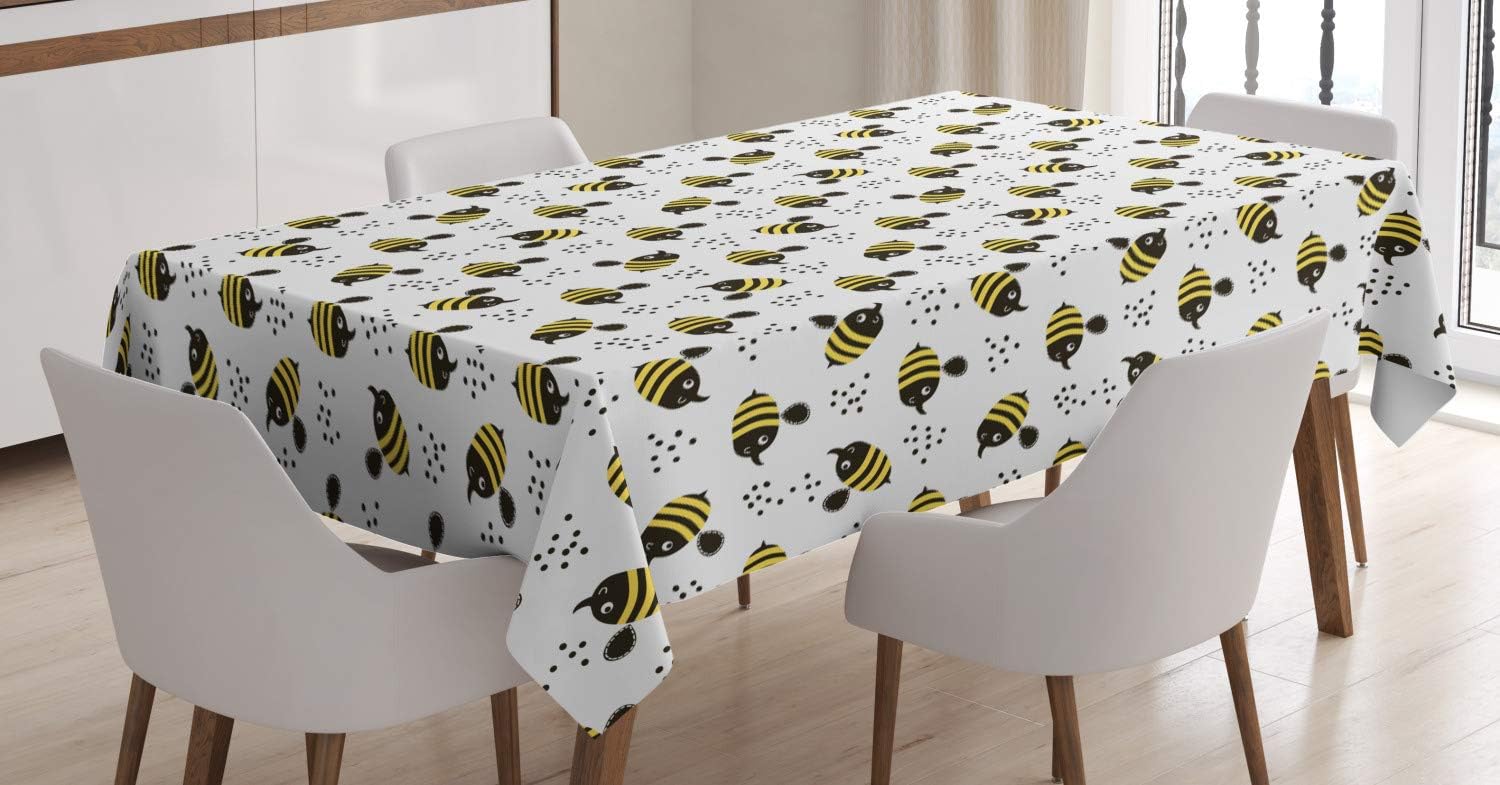Bee Tablecloth, Honey Bees Pattern Flying Mascots Comic Joyful Animals ...