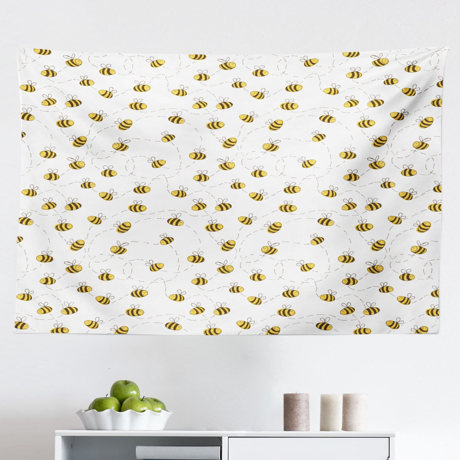 Bee Tapestry, Love of Nature Summer Flowers and Flying Bees and Insects ...