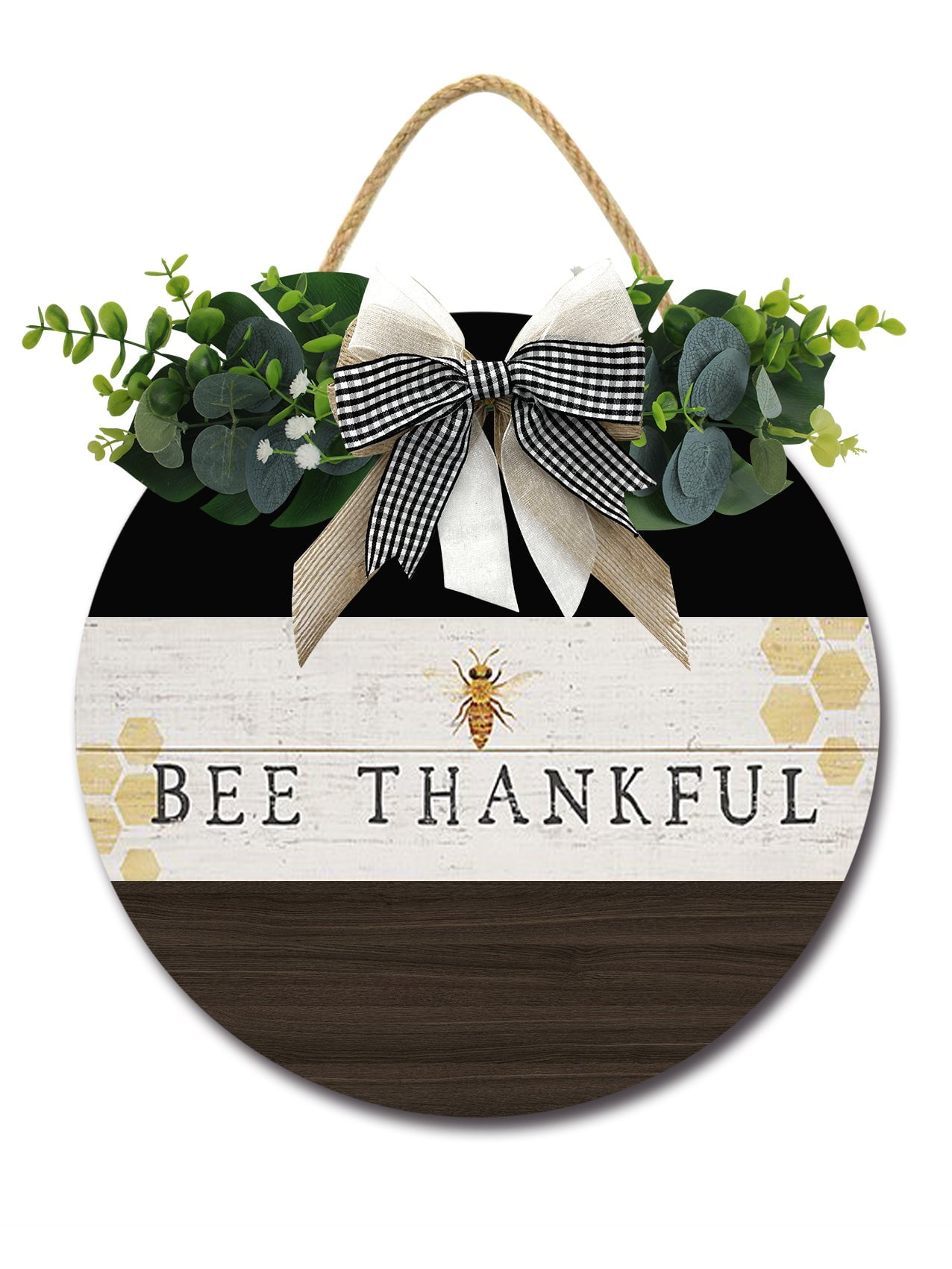 Bee Thankful Door Sign Home Decor Round Wood Wreaths Wall Hanging Sign ...