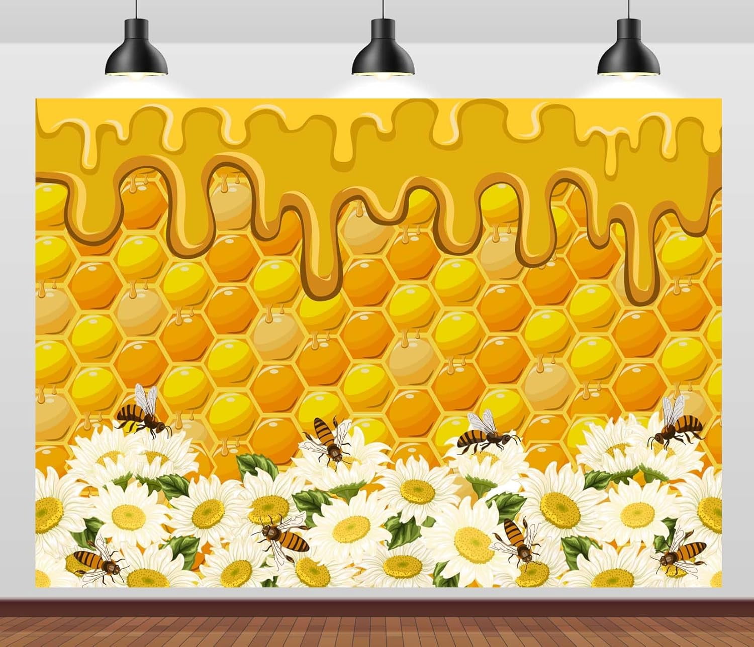 Bee Theme Pretty Backdrop Sweet Baby Shower Honeycomb Bee Daisy ...