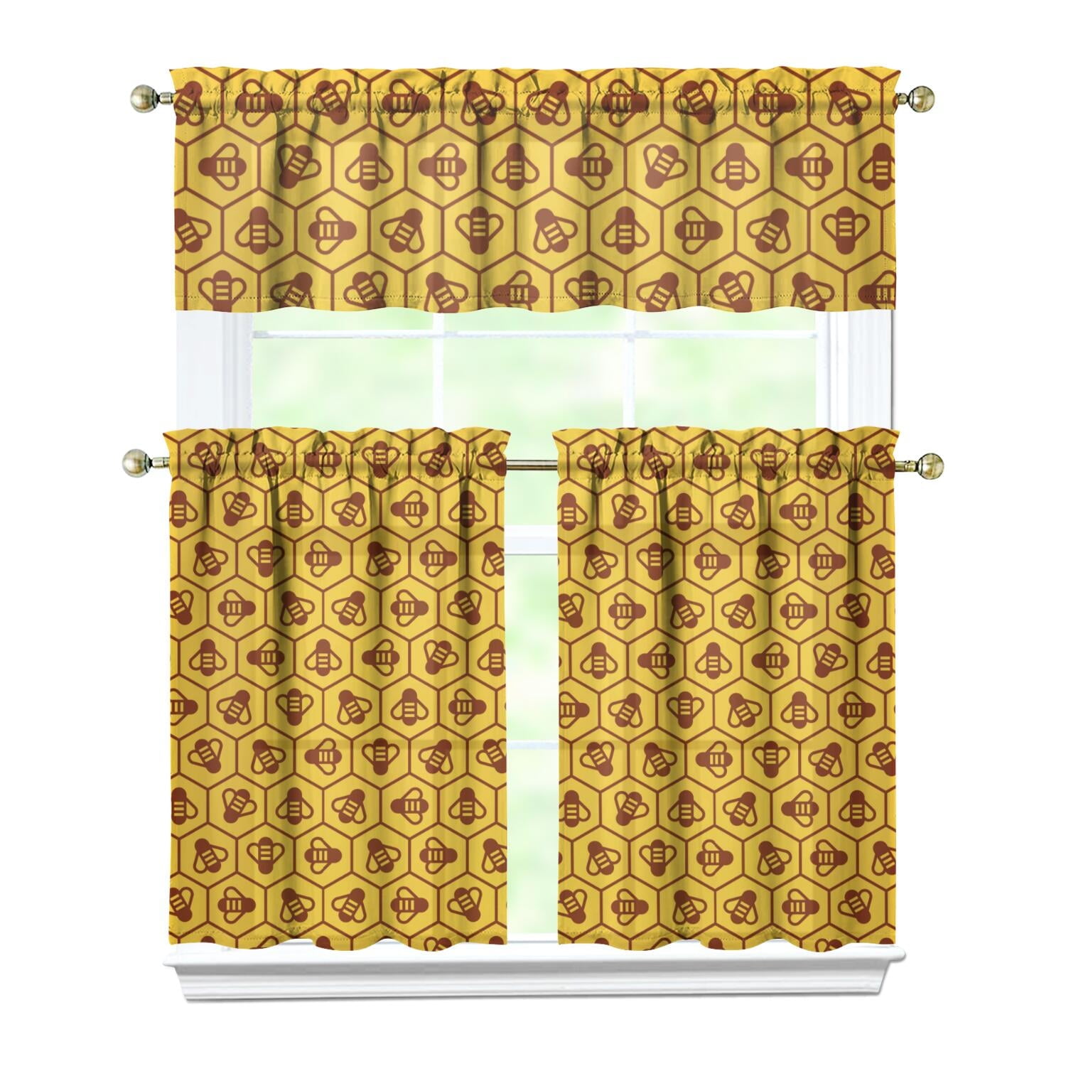 Bee Themed Kitchen Curtains Set of 3 - Queen Bee Print, Farmhouse Tier ...