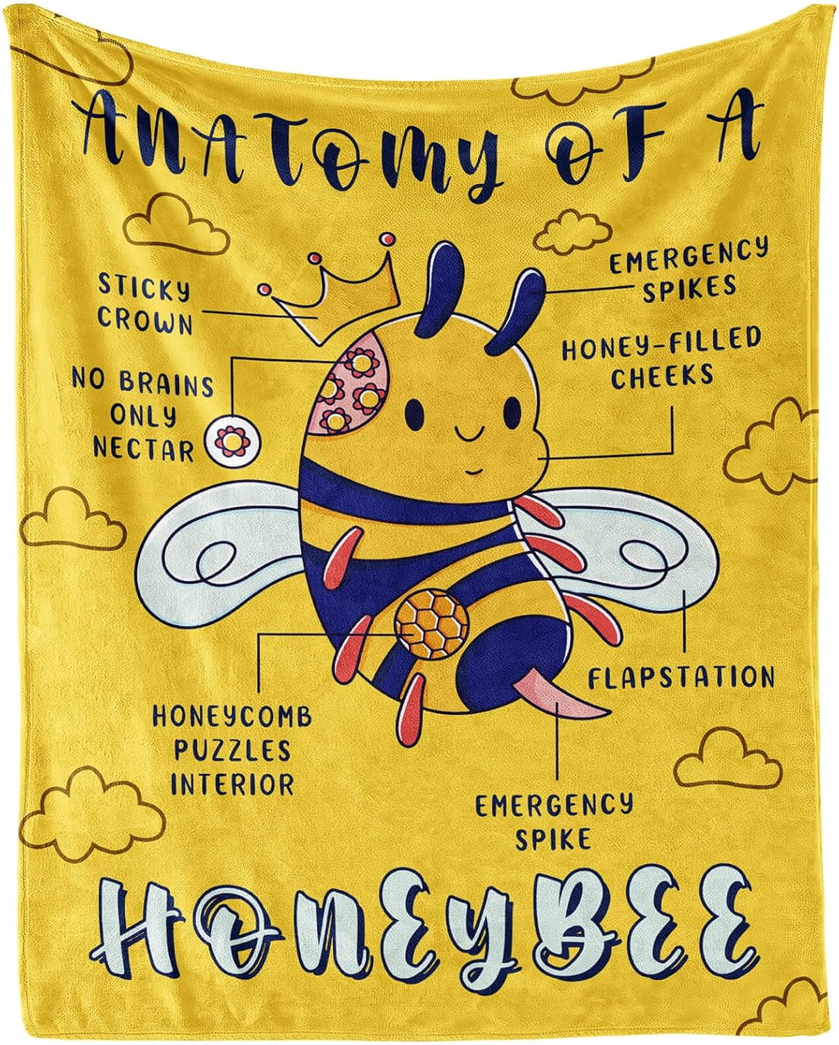 Bee Throw Blanket, 80" x 60" Flannel Cute Bees Themed Printed Stuffed ...