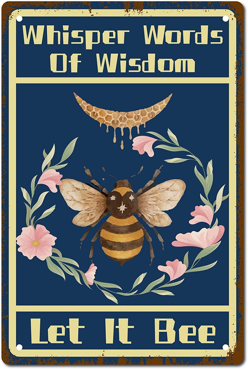 Bee Tin Sign Flowers Signs Vintage Metal Wall Art Garden House Plaque ...
