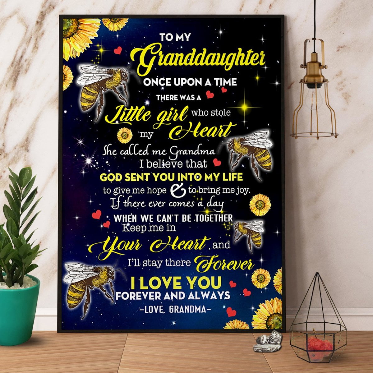 Bee To My Granddaughter Little Girl Who Stole My Heart Sunflowers Lovers Vertical Paper Poster ...