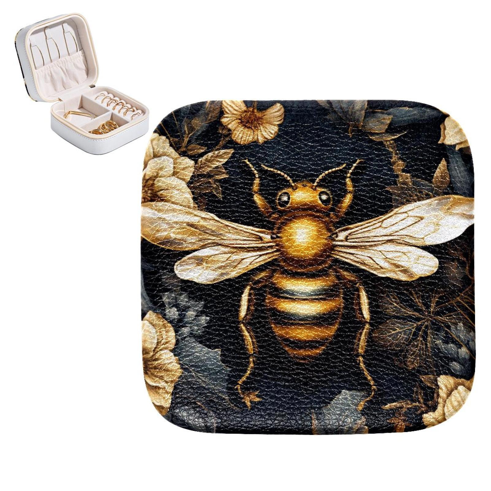 Bee Travel Portable Square Jewelry Box Earrings Necklaces Bracelets ...