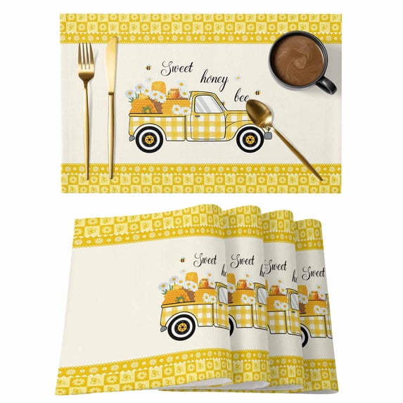 Bee Trucks Cotton Linen Placemats Set of 4, Sweet Honey Bee Daisy ...