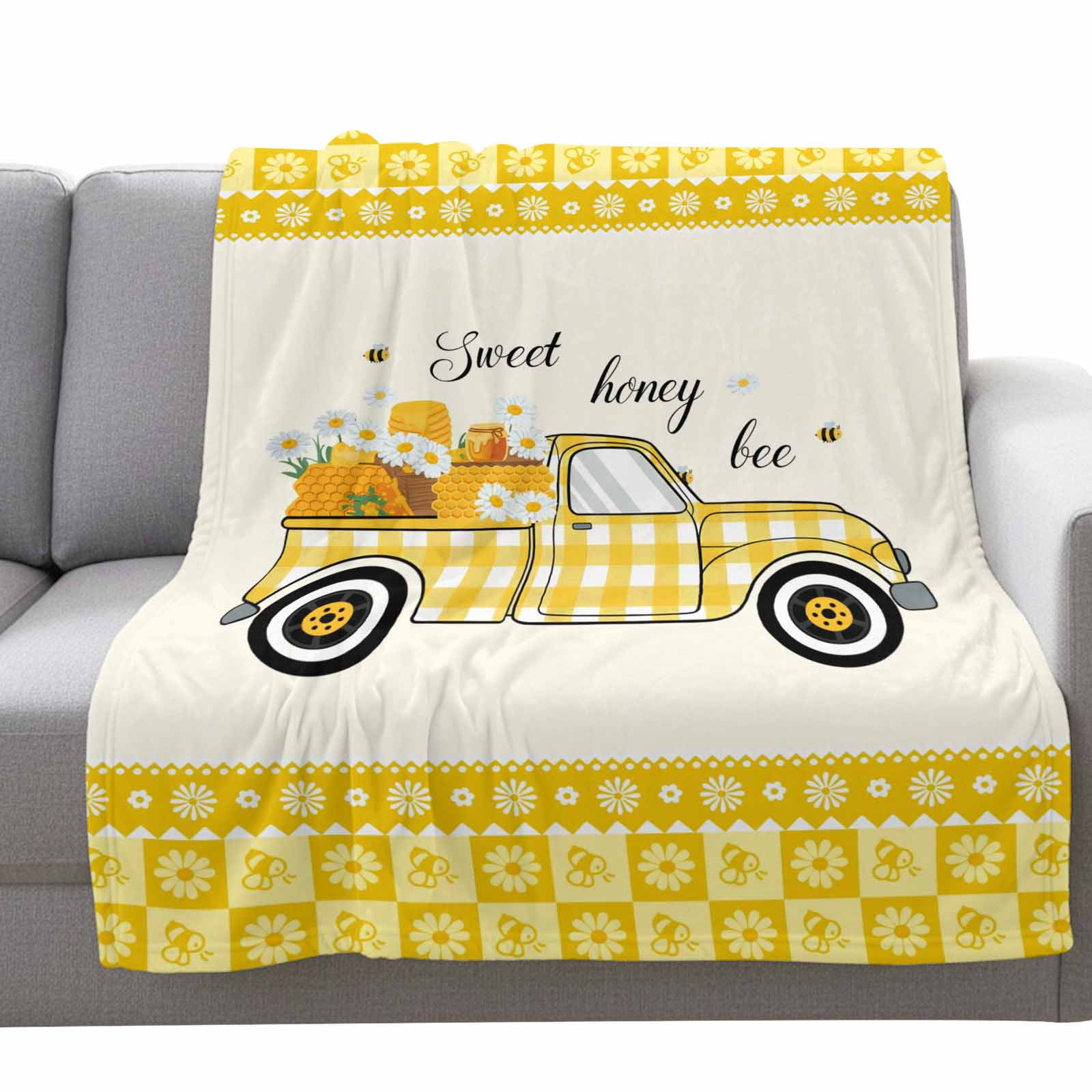 Bee Trucks Fleece Throw Blanket Lightweight Sweet Honey Bee Daisy ...