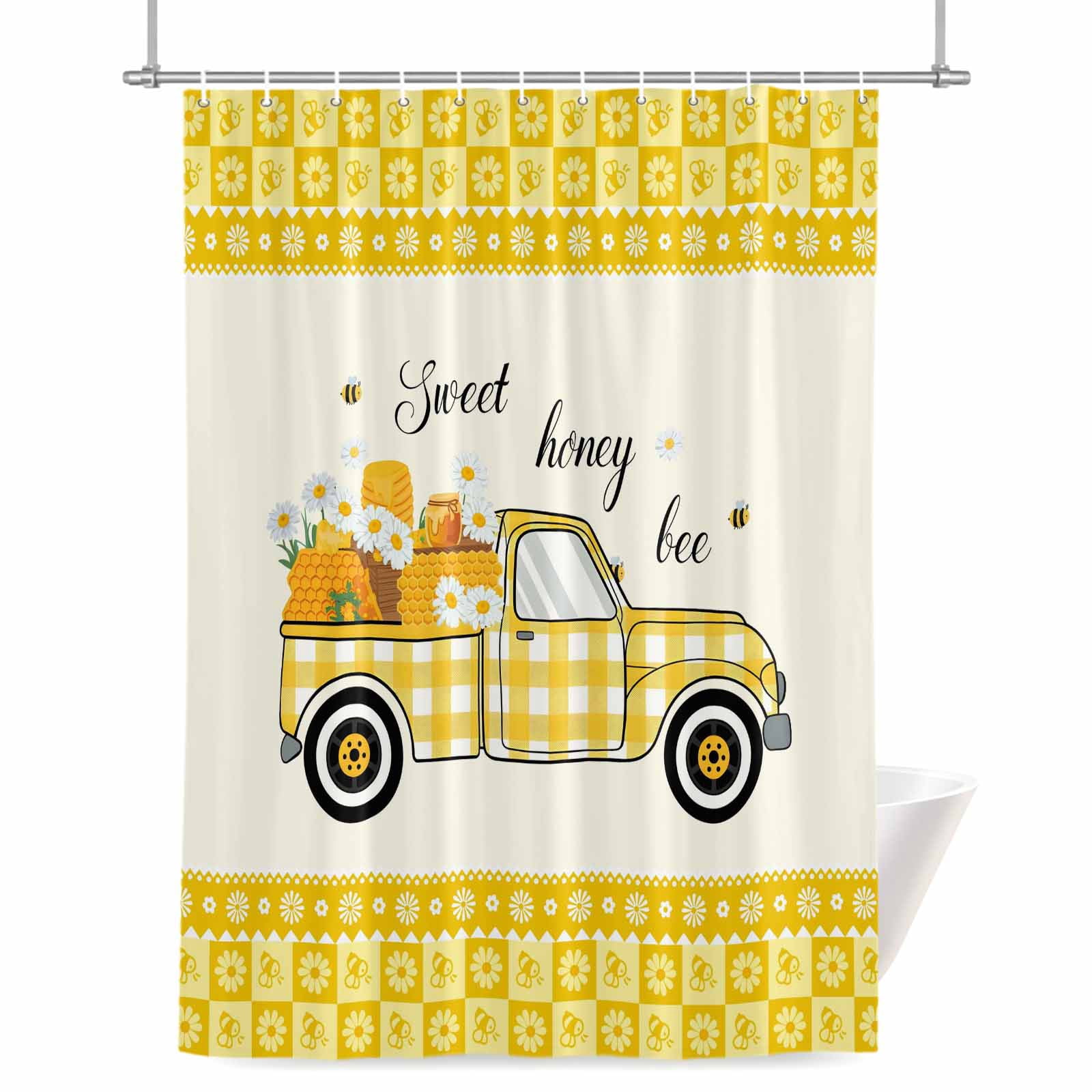 Bee Trucks Shower Curtains for Bathroom, Sweet Honey Bee Daisy Flower ...