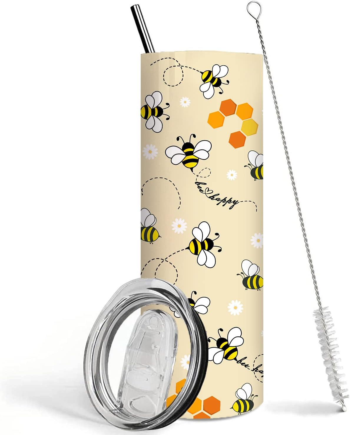 Bee Tumbler With Lid and Straw Bee Mug Bee Happy Coffee Mug Cup Honey ...
