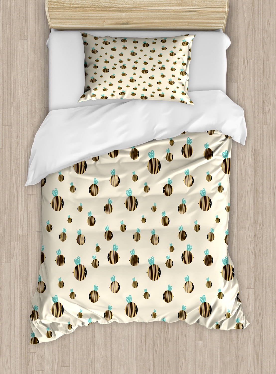 Bee Twin Size Duvet Cover Set, Flying Chubby Fat Bumble Bees Theme on ...