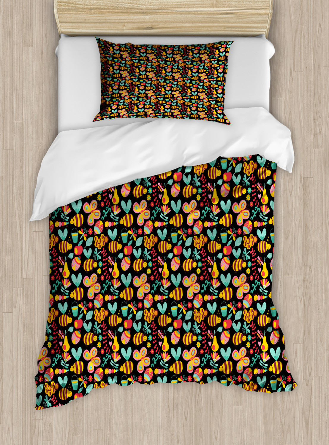 Bee Twin Size Duvet Cover Set, Graphic Summer Composition with ...