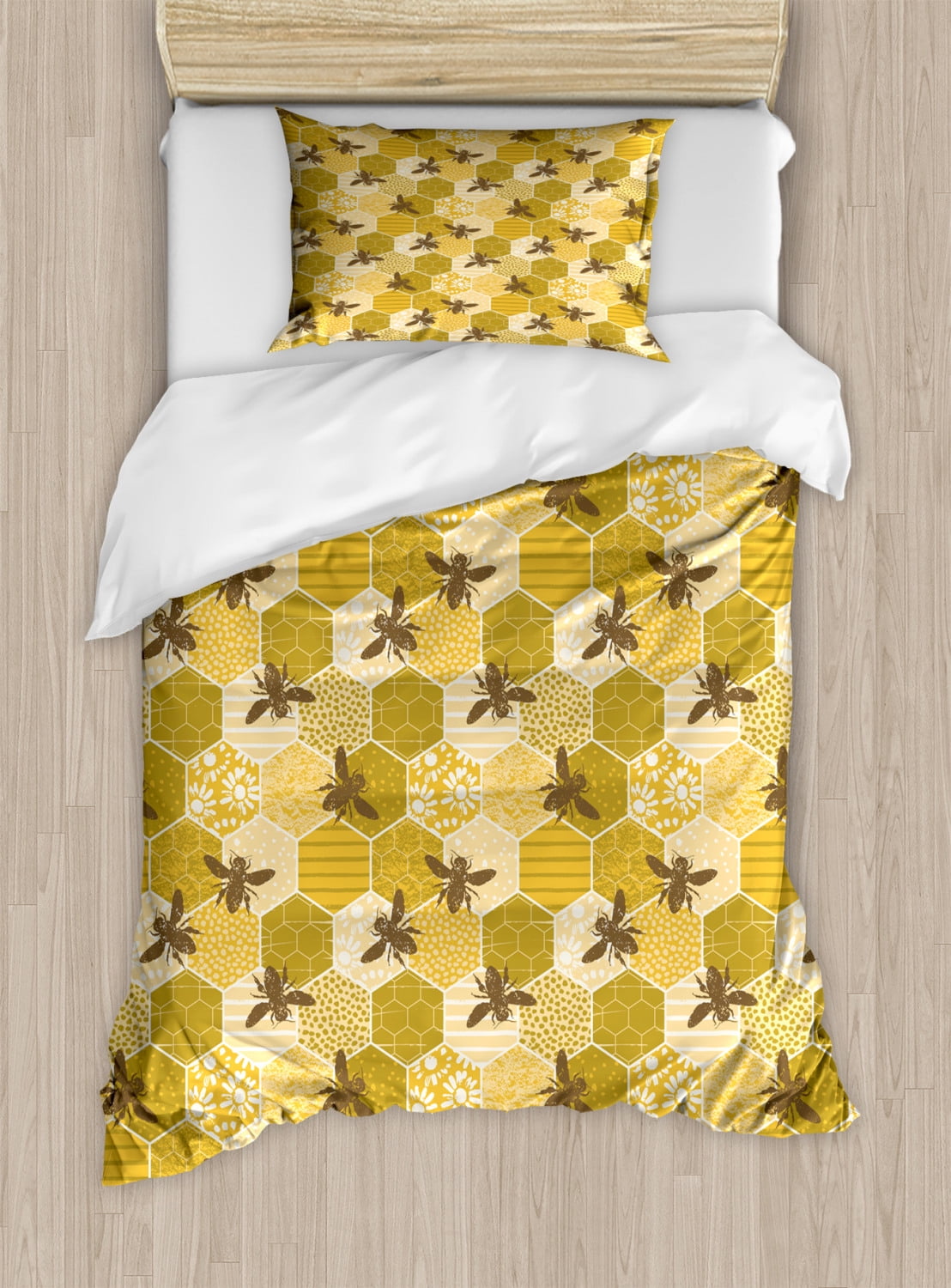Bee Twin Size Duvet Cover Set, Grungy Silhouettes of Multiple Bee ...