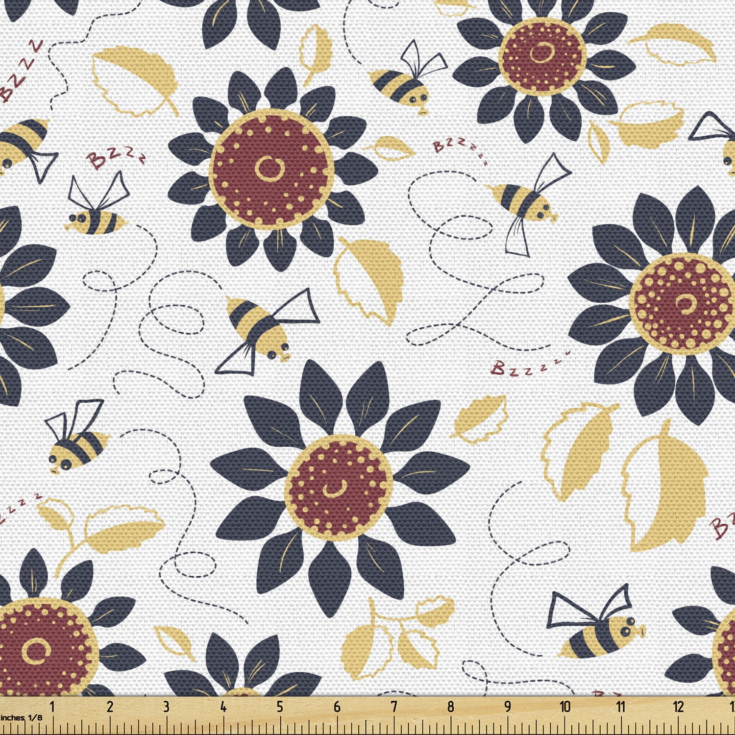 Ambesonne Bee Fabric by the Yard Upholstery, Sunflowers and Funny Bees ...