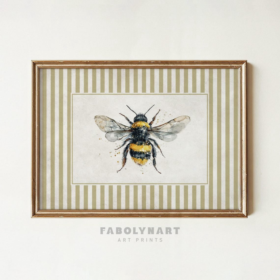 Bee Wall Art Striped Bumblebee Vintage Cottagecore Decor Insect Nursery ...