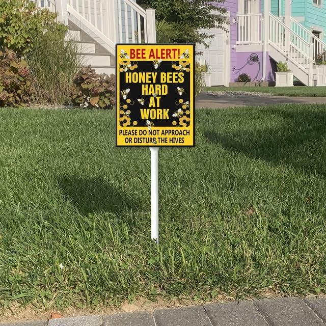 Bee Warning Sign, Honey Bees Hard At Work, Funny Bee Yard Sign With Stakes - Walmart.com