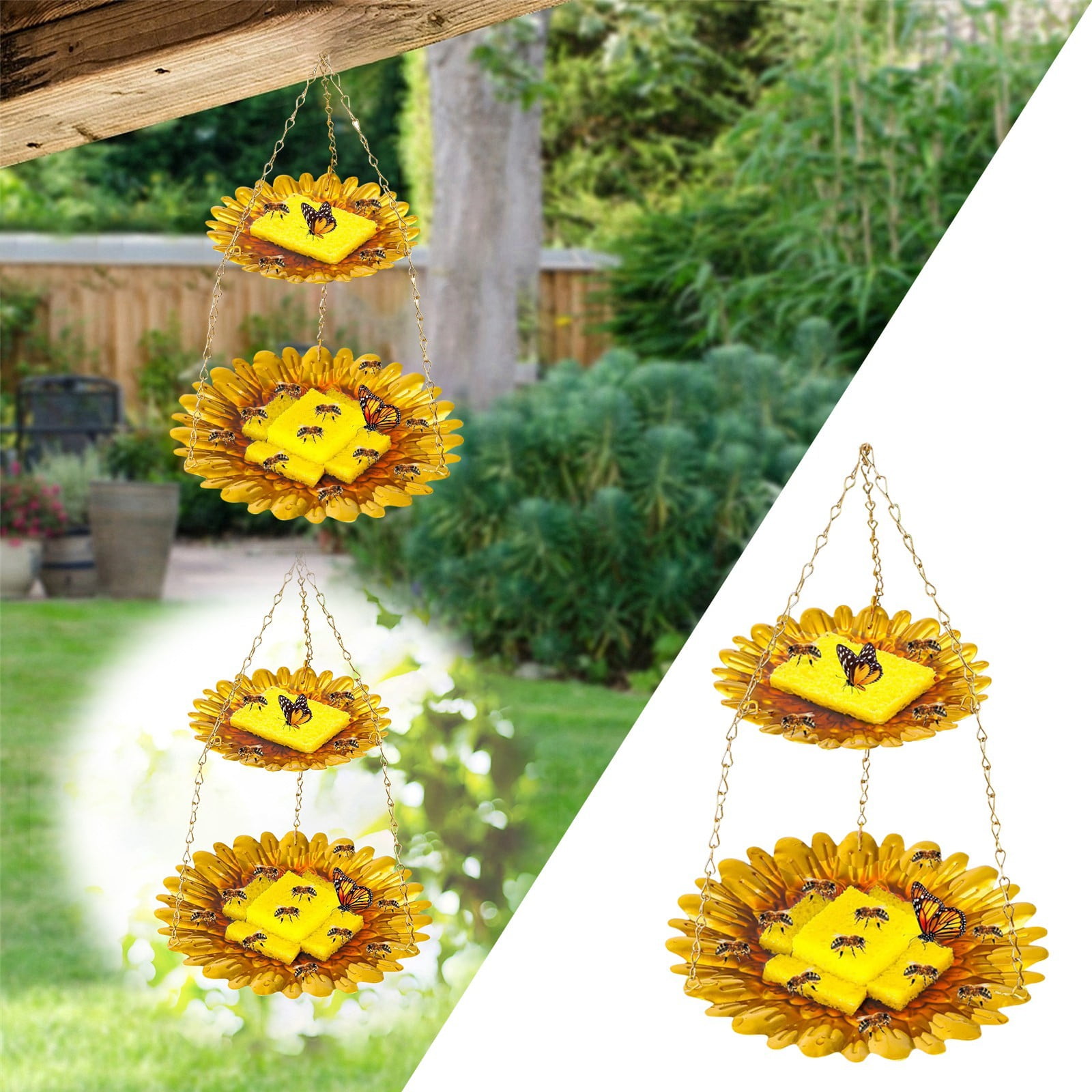 Bee Water Feeder for Outdoors Double-Deck Hanging Bee Bath with Vivid ...