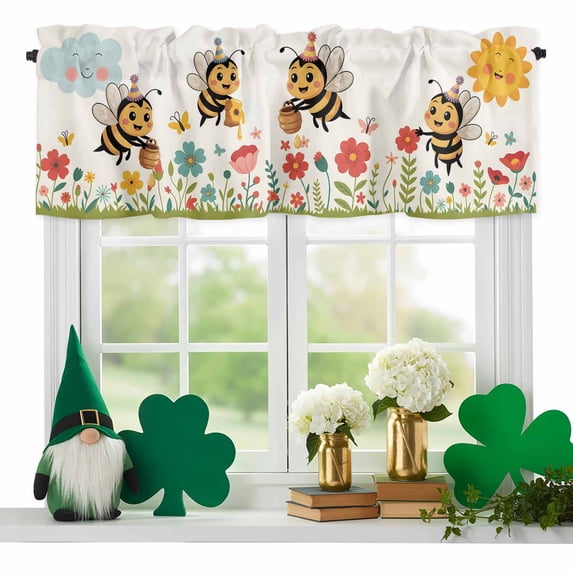 Bee Watering Flower Valances for Windows, Cartoon Floral Sun Cloud ...