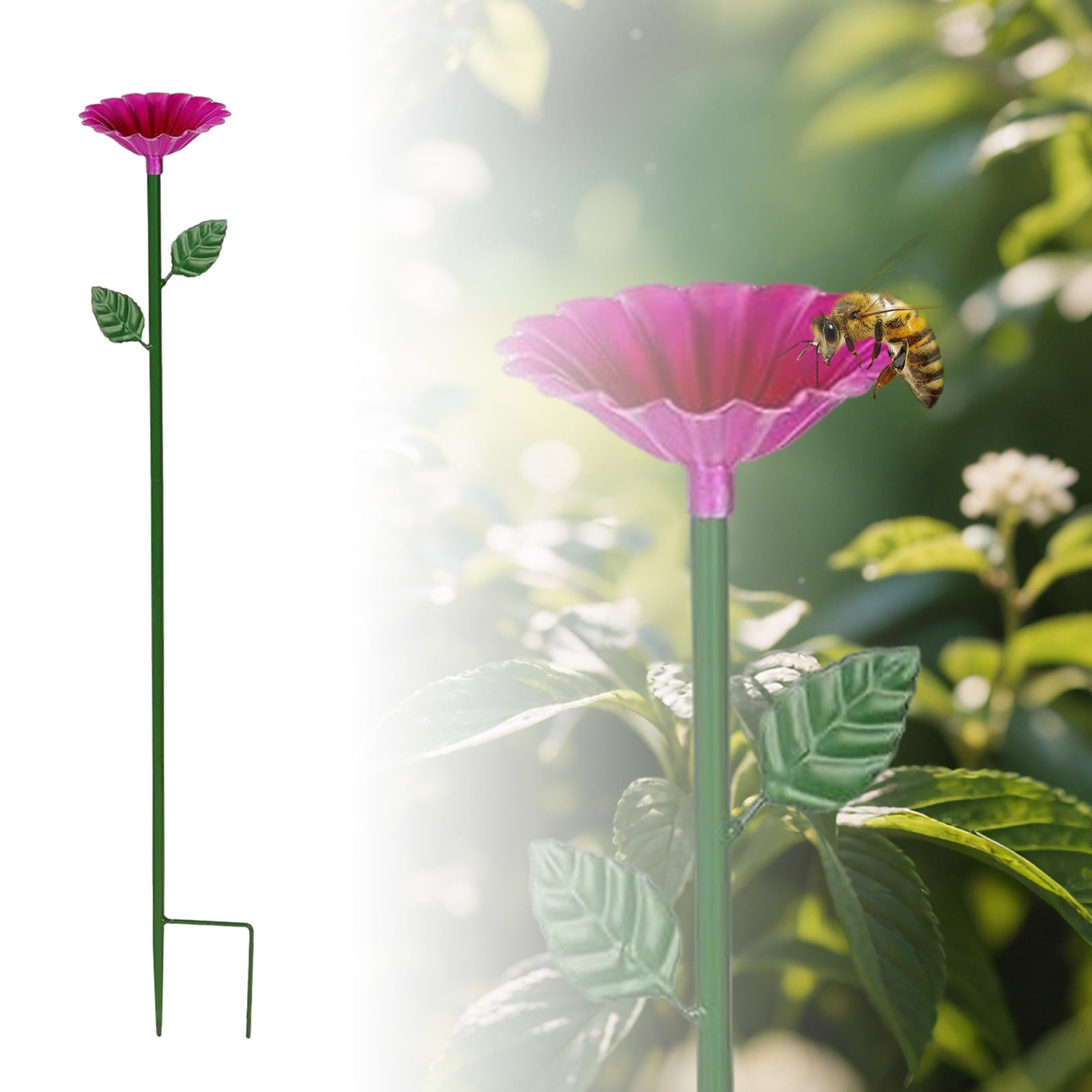 Bee Watering Station 25.2" Metal Pollinator Feeder - Colorful Flower ...