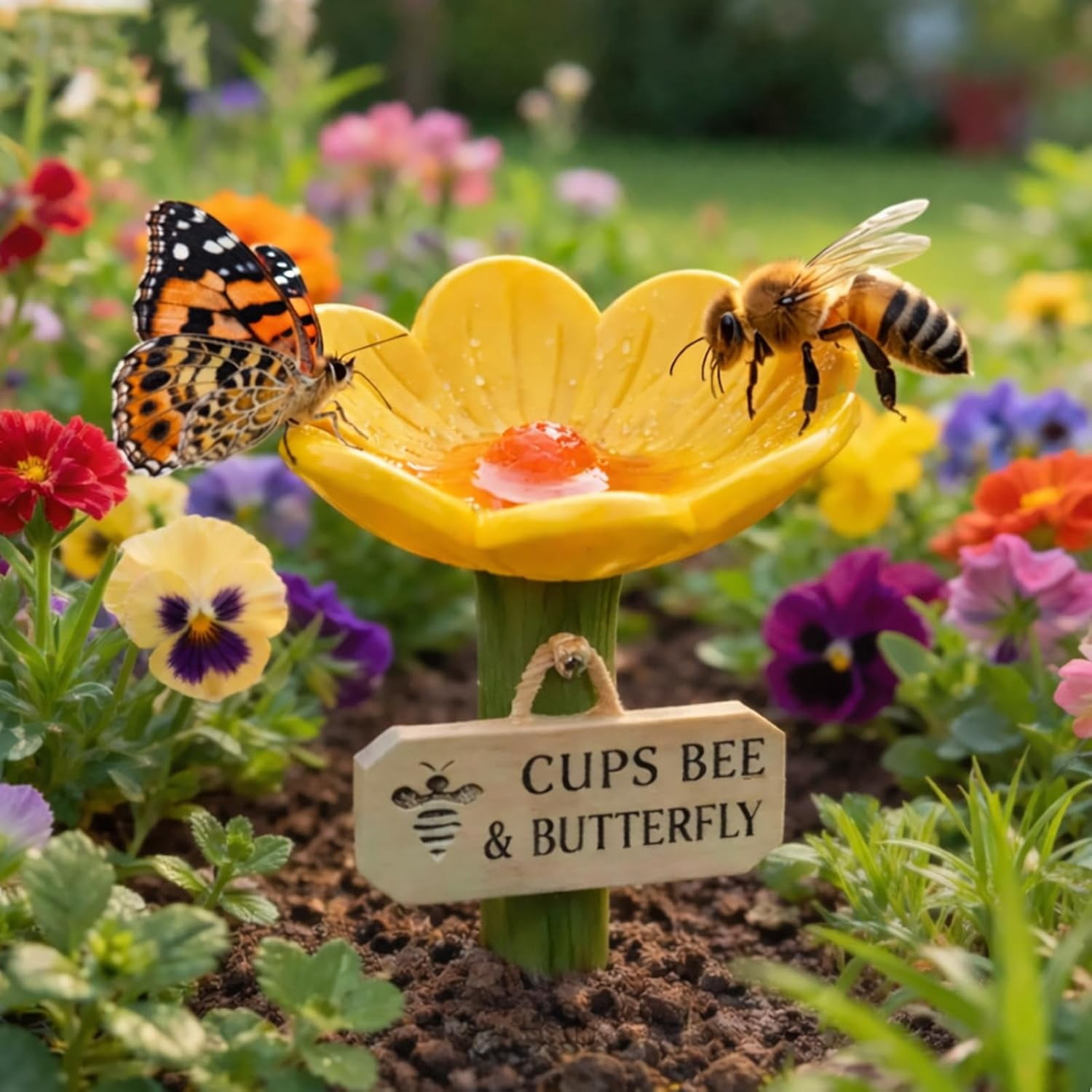 Bee Watering Station for Garden with Stake, Ceramic Bee Cups with ...