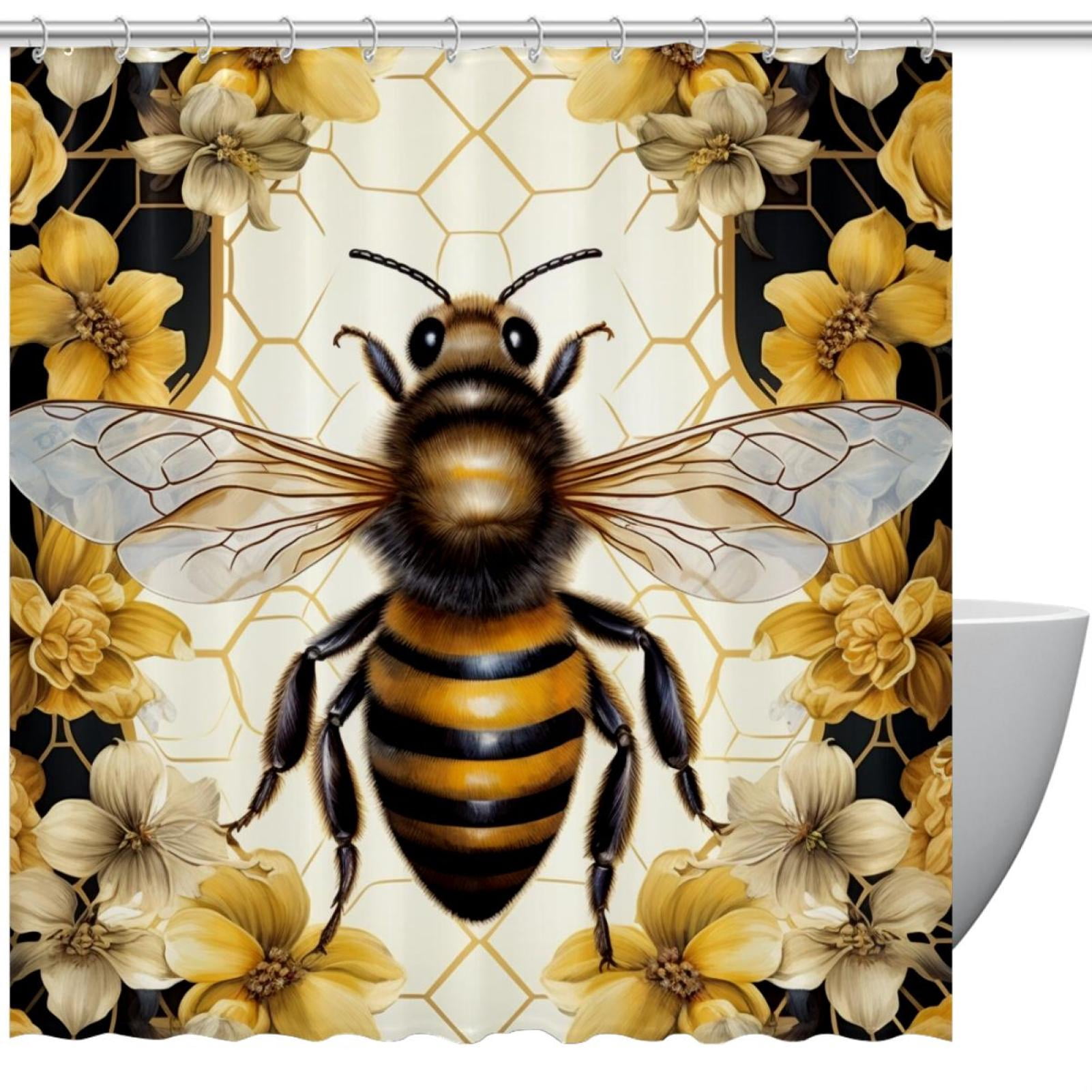 Bee Waterproof Bathroom Decoration Shower Curtain Set with Hook ...
