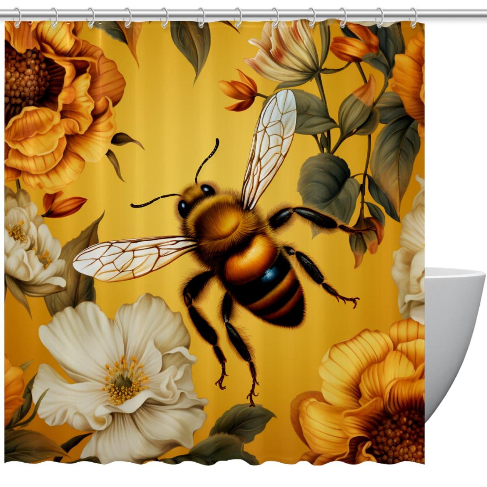 Bee Waterproof Bathroom Decoration Shower Curtain Set with Hook ...