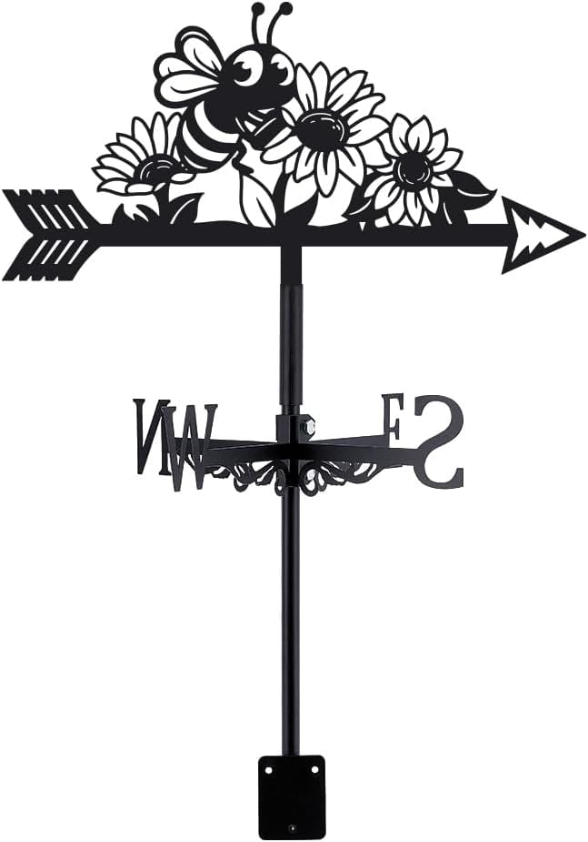Bee Weather Vane Bee and Sunflower Weathervanes Black Metal Wind Vanes ...