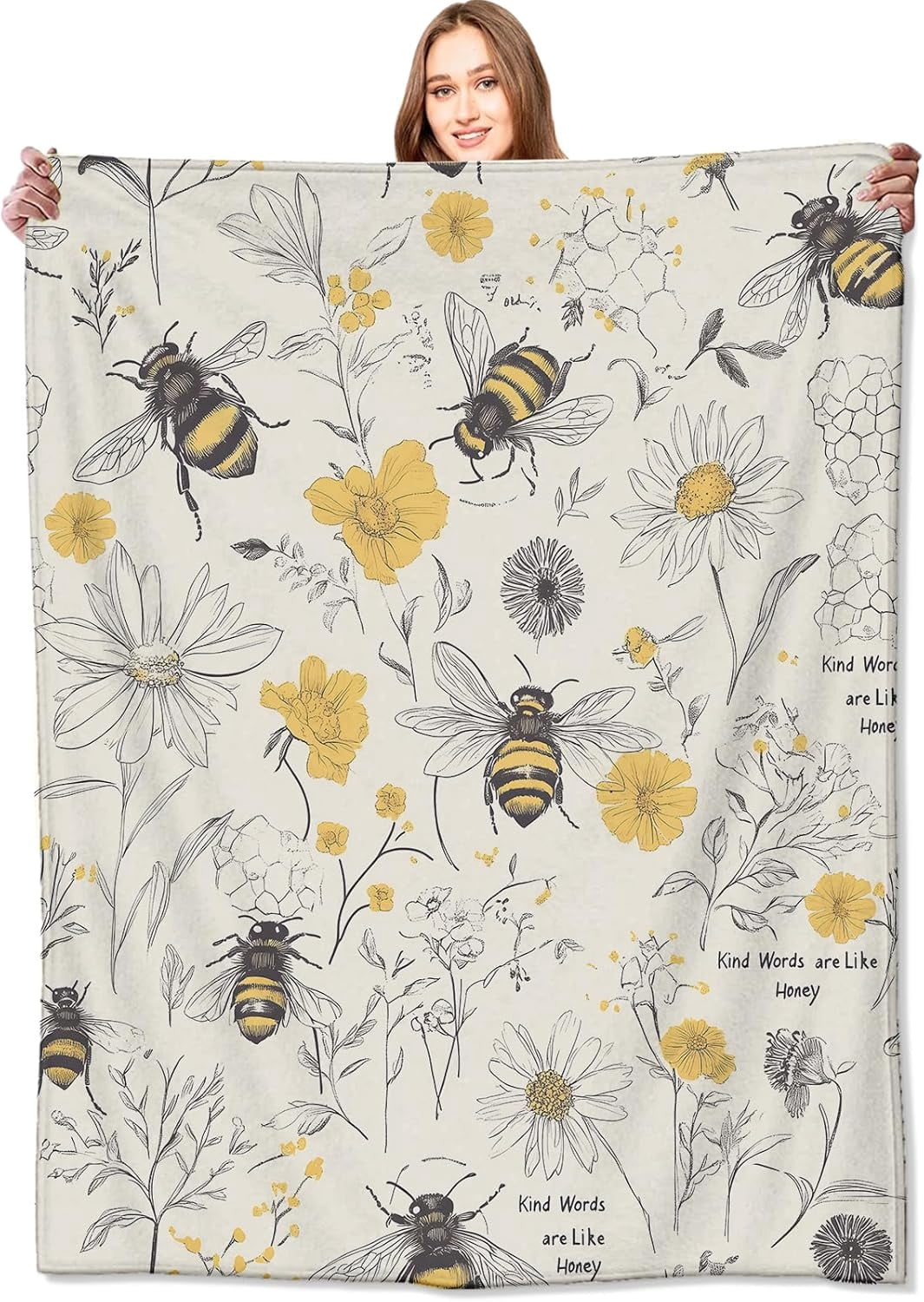 Bee and Wildflower Blanket,60x80in,Inspirational Quotes Flower Throw ...