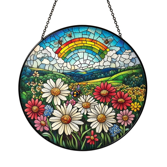 Bee and Wildflower Garden Stained Glass Style Window Suncatcher Hanging ...
