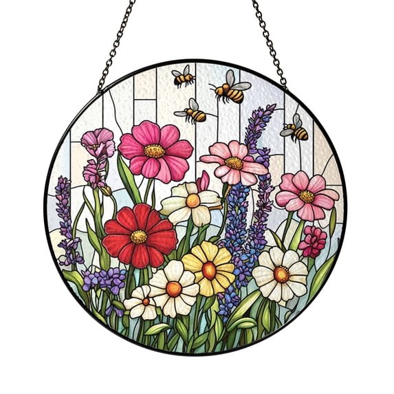Bee Wildflower Meadow Window Suncatcher Stained Glass Style Hanging ...