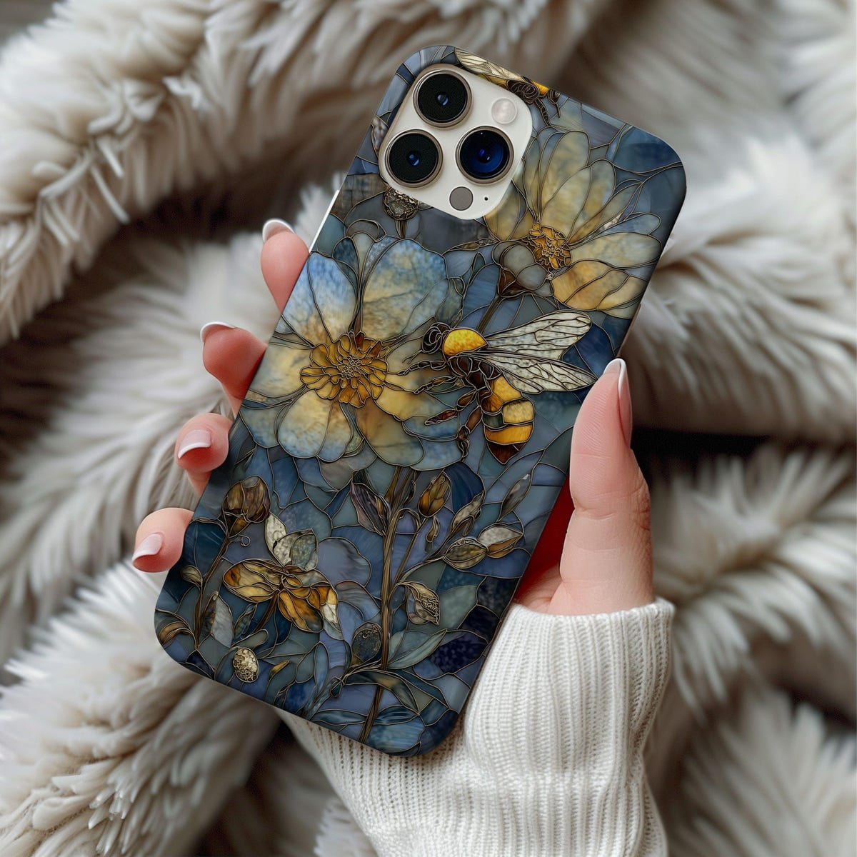 Bee Wildflower Stained Glass Mosaic Floral Phone Case 17 16 15 14 13 12 ...