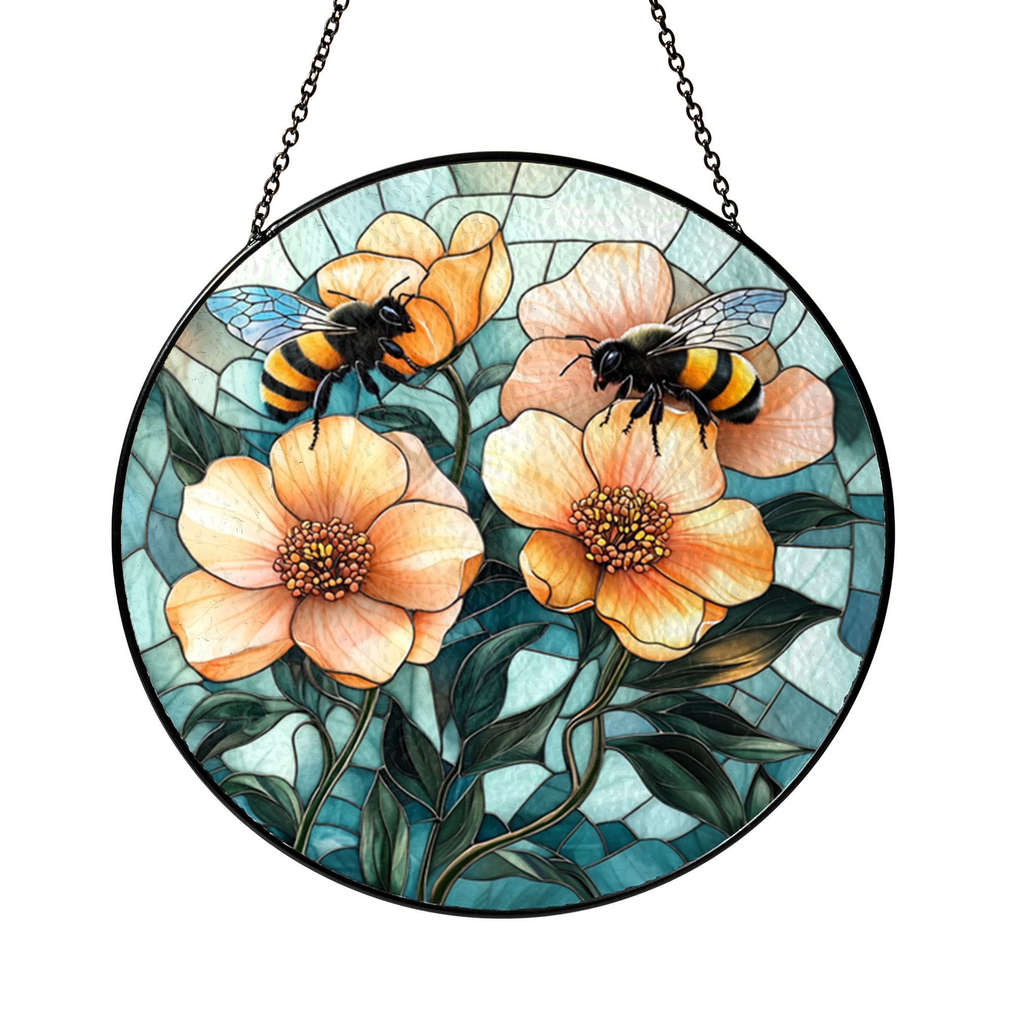 Bee Wildflower Stained Glass Style Suncatcher, Decorative Window ...
