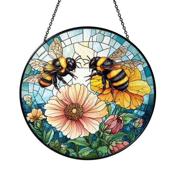 Bee and Wildflower Stained Glass Suncatcher, Honeybee Garden Window ...