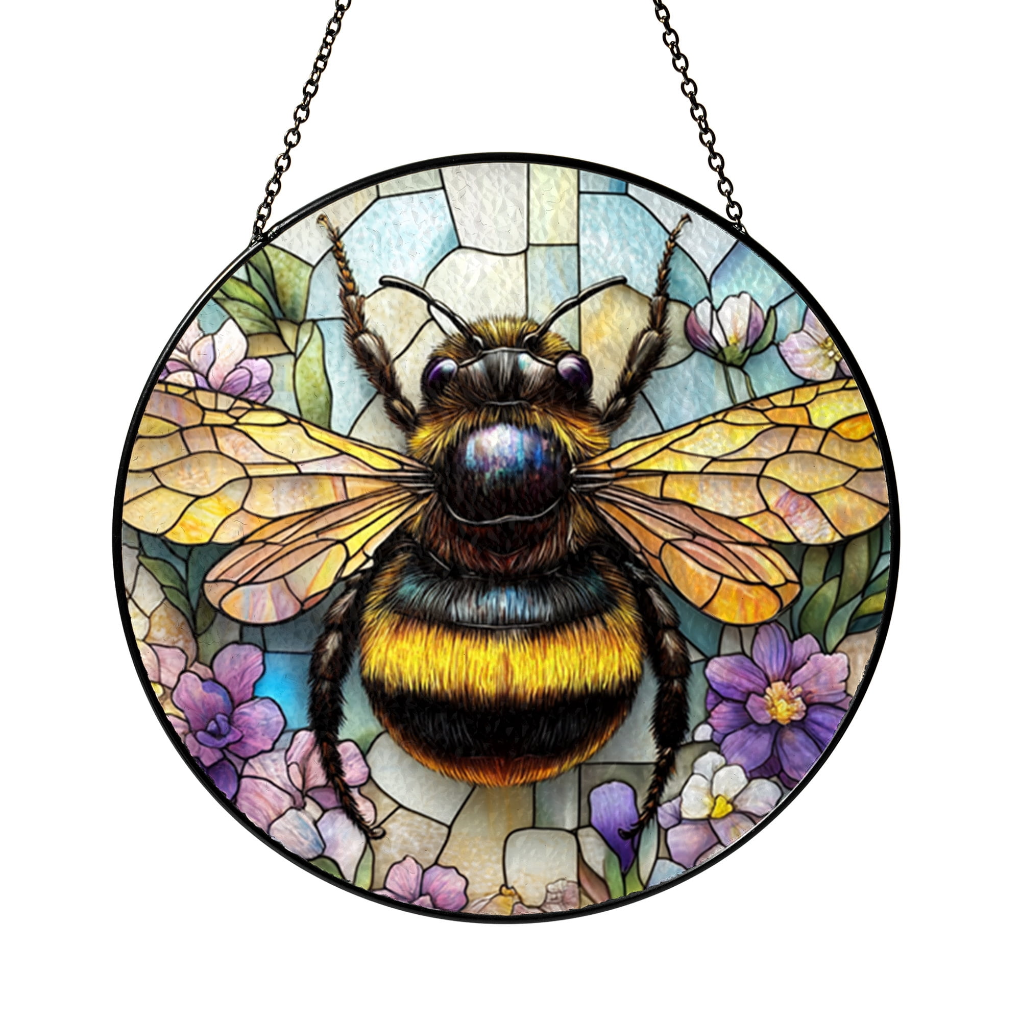 Bee Wildflower Window Suncatcher, Faux Glass Inspired Hanging for ...