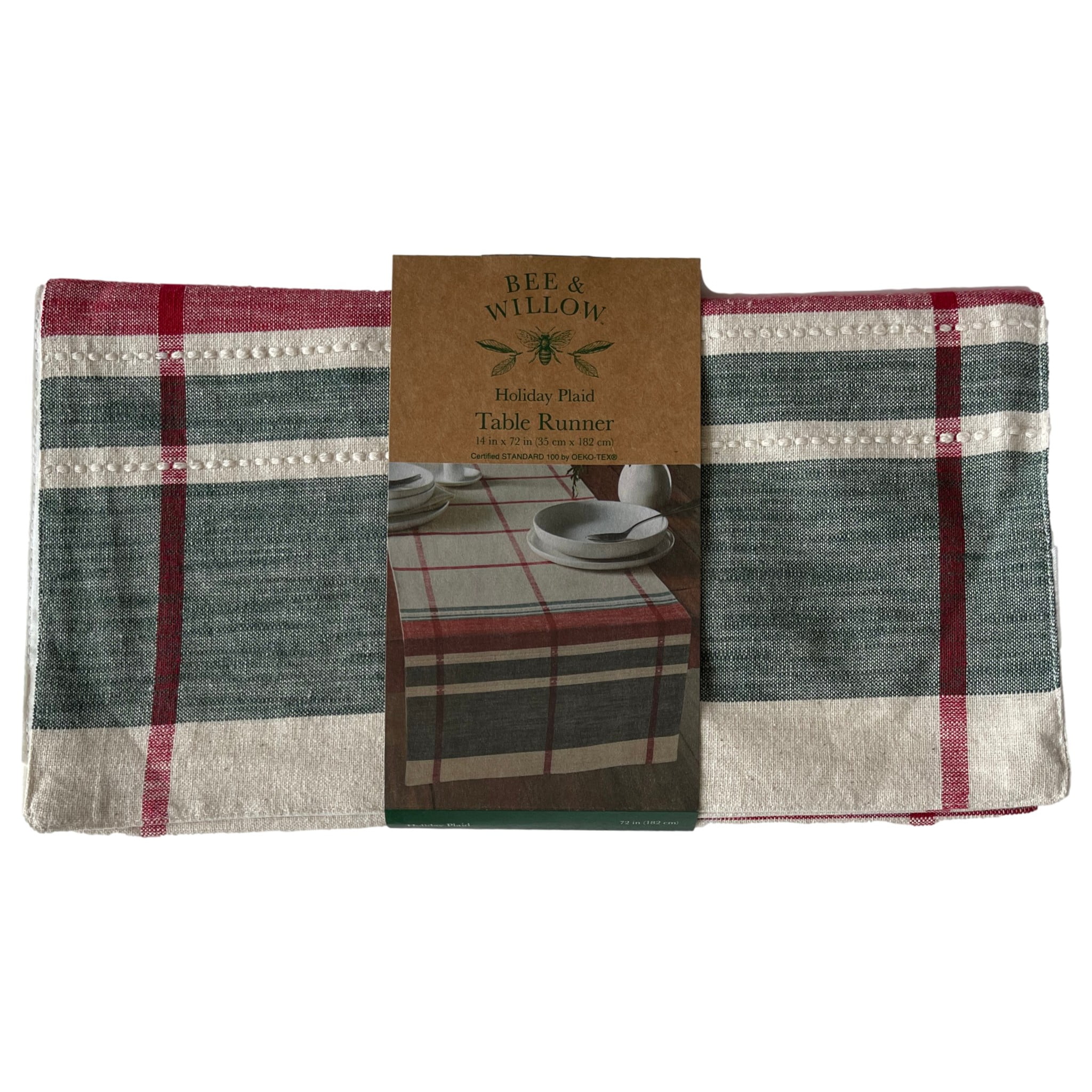Bee & Willow Green & Red Christmas Plaid Cotton Table Runner, 14" x 72 ...