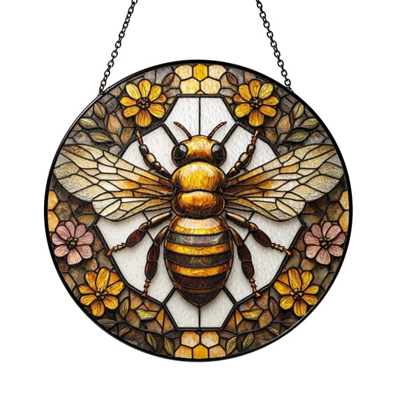 Bee Window Glass Suncatcher Ornament, Golden Honeycomb Light Catcher ...