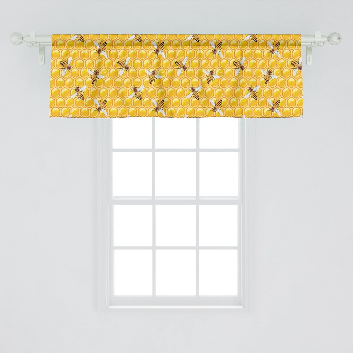 Bee Window Valance, Honeybees Working on Honeycomb Hard Worker Insects ...