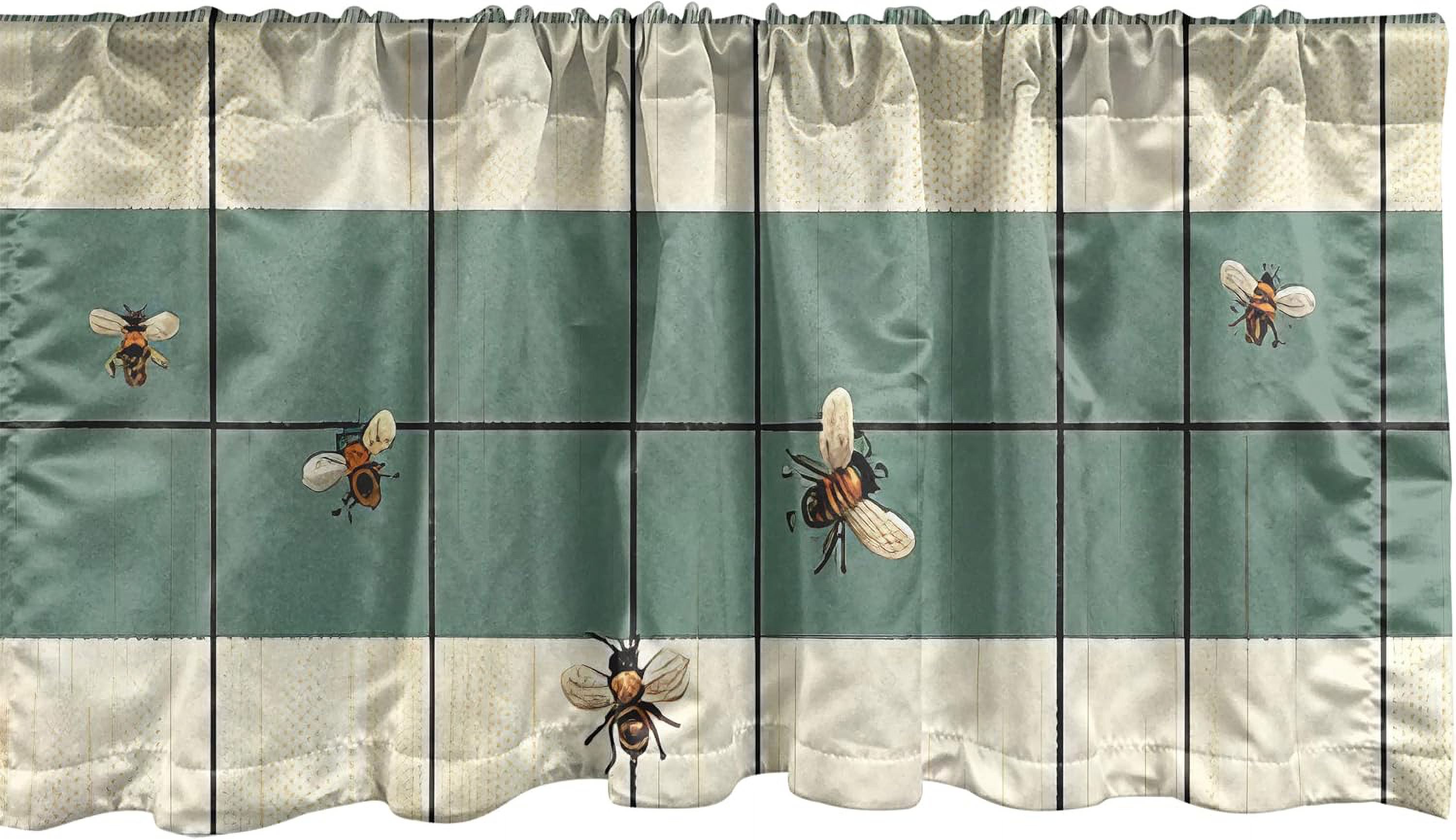 Bee Window Valance, Spring Farmhouse Themed Flying Bumblebee Pattern on ...