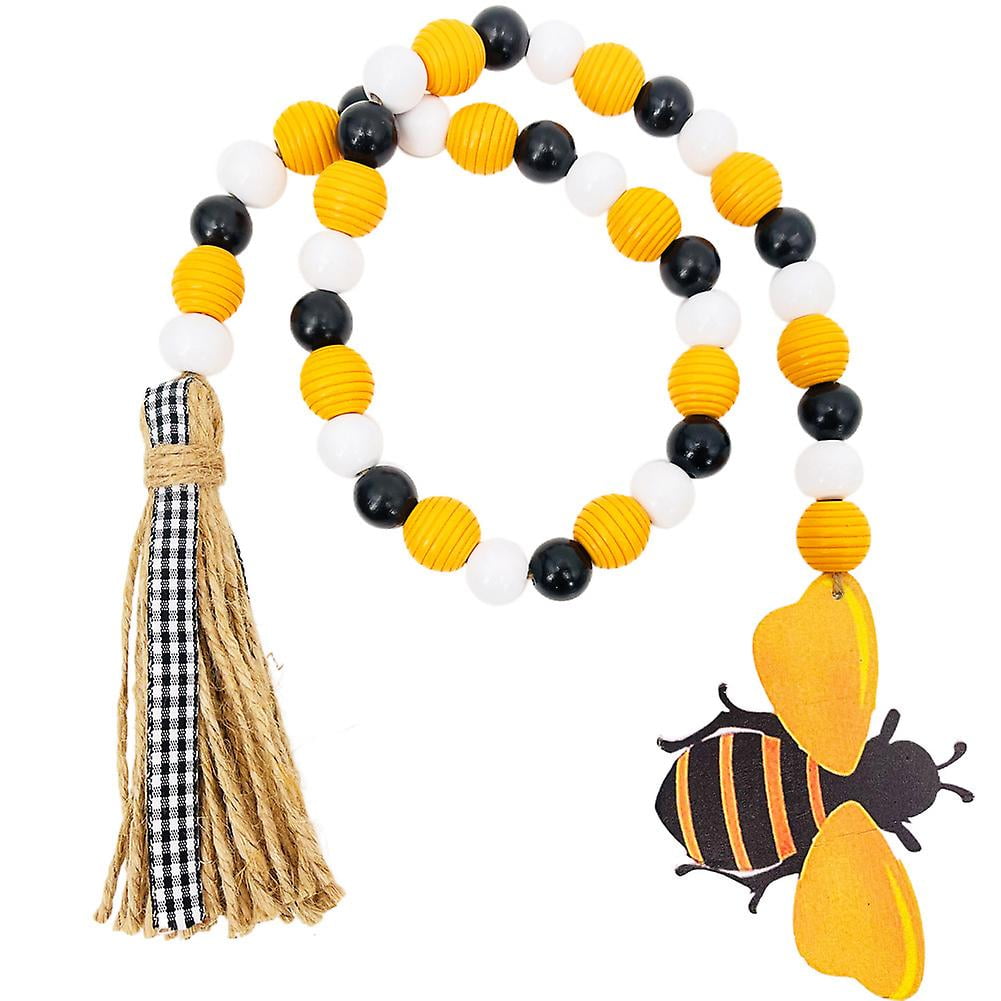 Bee Wood Bead Garland With Tassels, Spring Summer Wooden Bead Garland ...