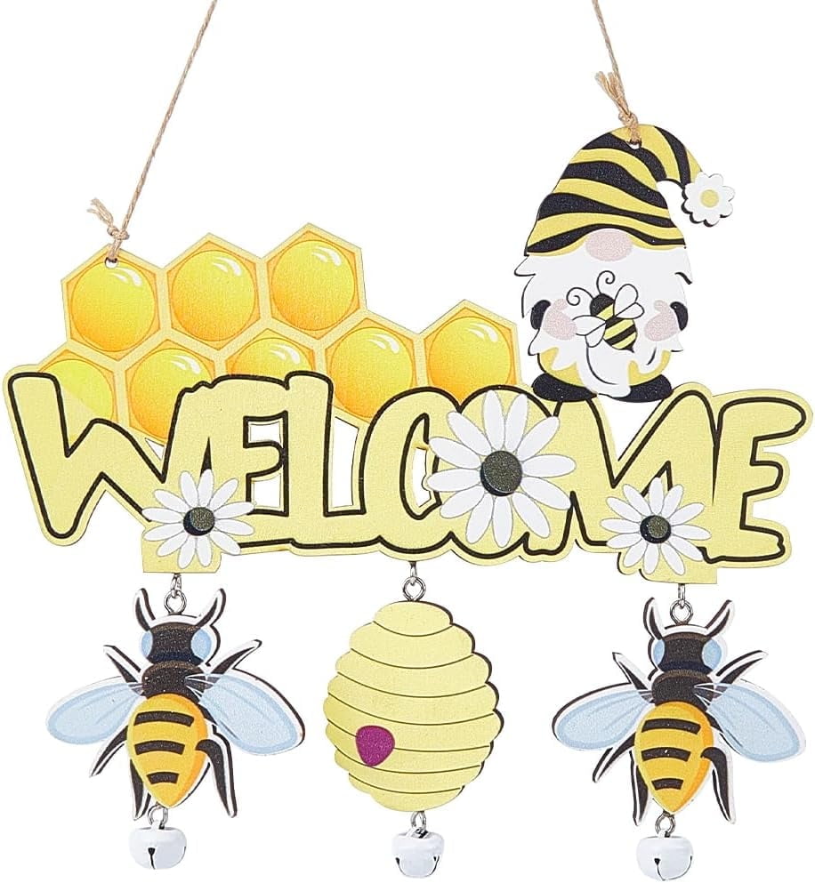 Bee Wood Hanging Welcome Sign Front Door Decor Yellow Welcome Sign ...